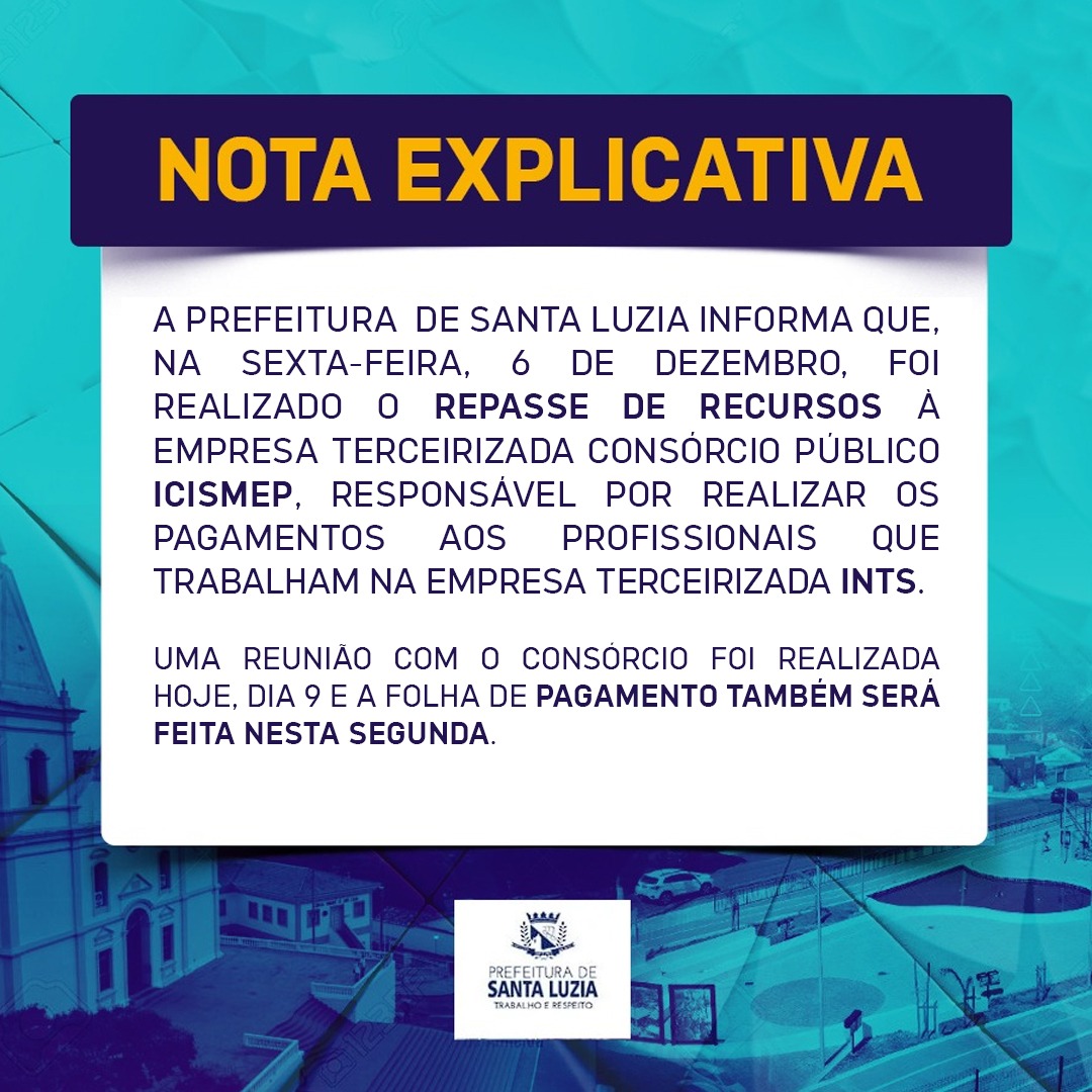 Nota Explicativa da Prefeitura de Santa Luzia | Prefeitura Municipal de ...